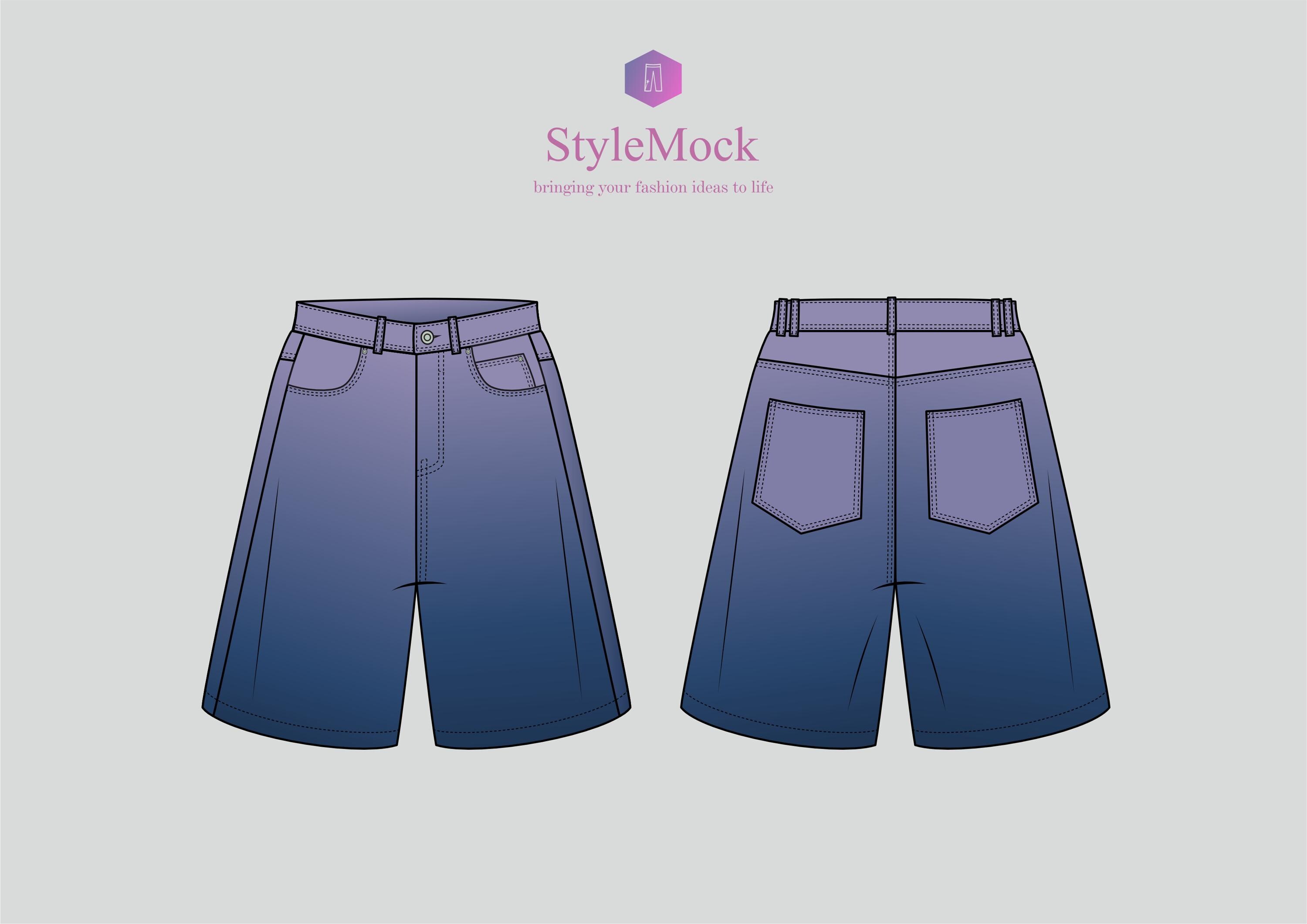 Denim Bermuda Jorts Vector Mockup - Baggy Shorts Procreate Streetwear ...