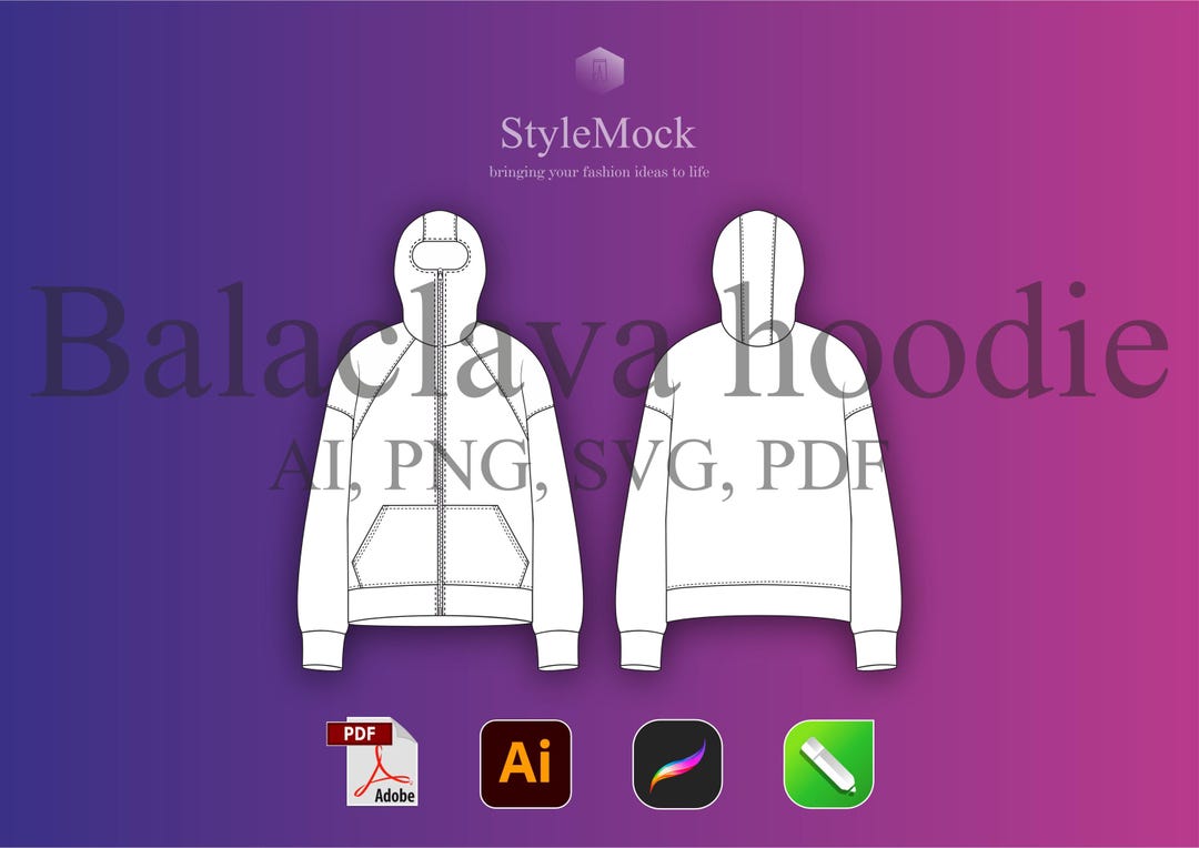 Balaclava Hoodie Vector Mockup - Illustrator Template Streetwear Vector ...