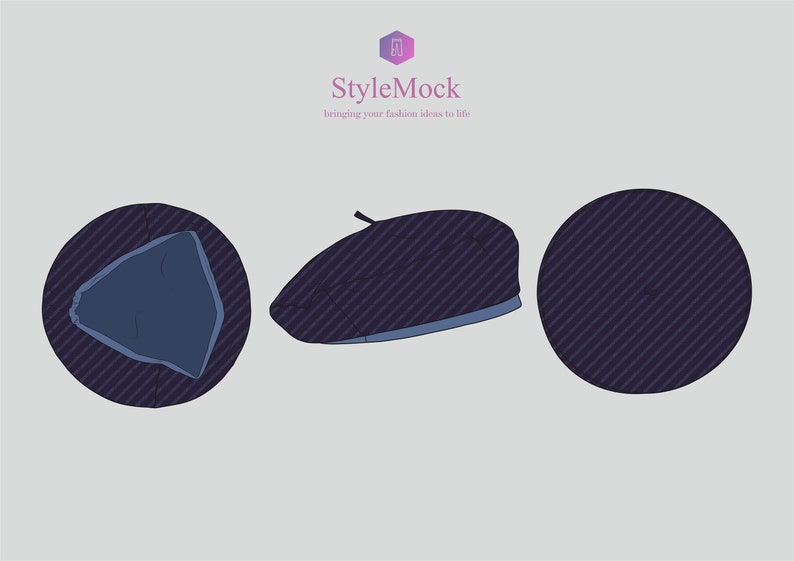 Beret Vector Mockup - Illustrator Template Hat Sketch PNG Streetwear ...