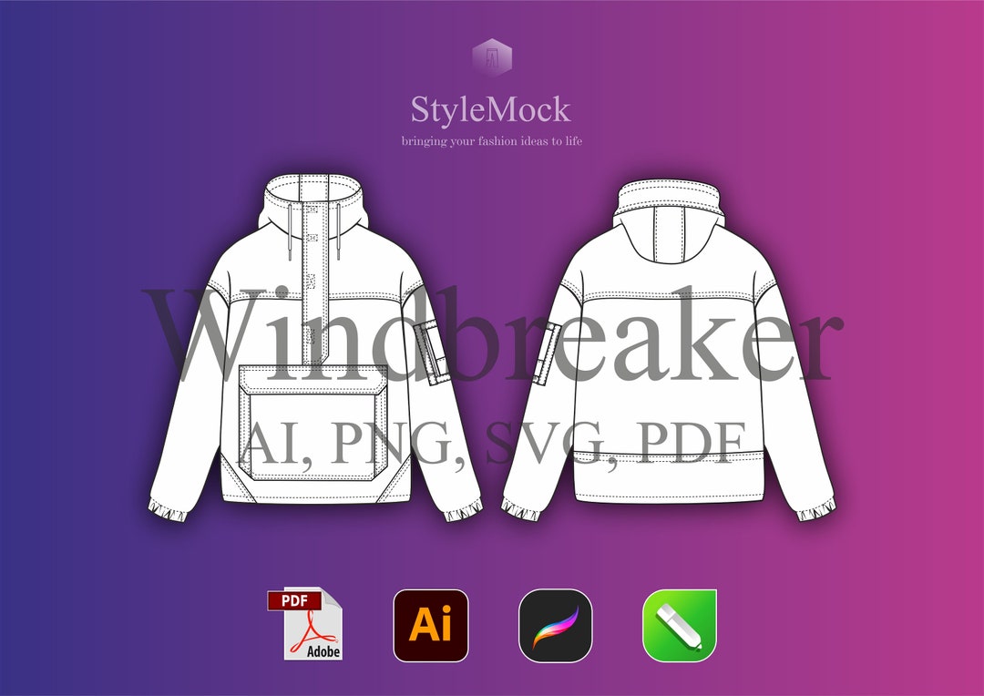 Windbreaker Mockup - Illustrator Template Vector Mockup Procreate ...