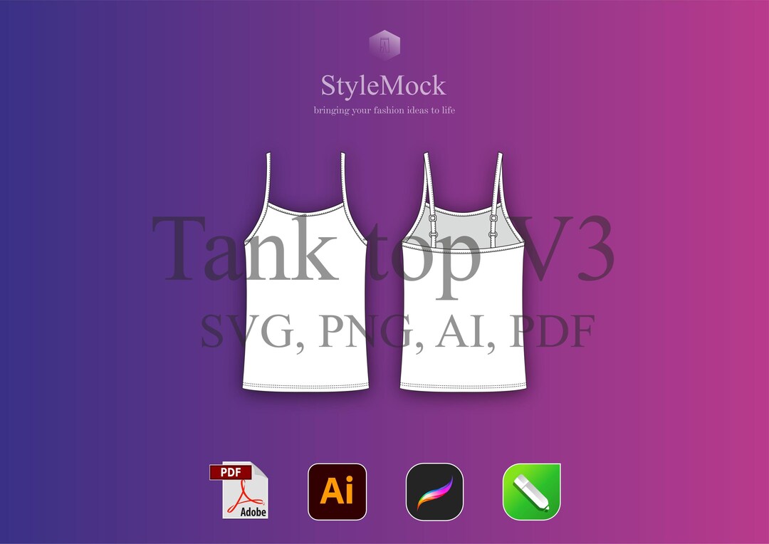 Tank Top Vector Mockup - Illustrator Template Strap Top Streetwear ...