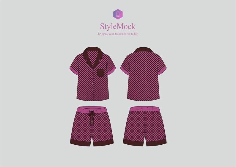Pyjama Pack Vector Mockup - Illustrator Template Loungewear Vector ...