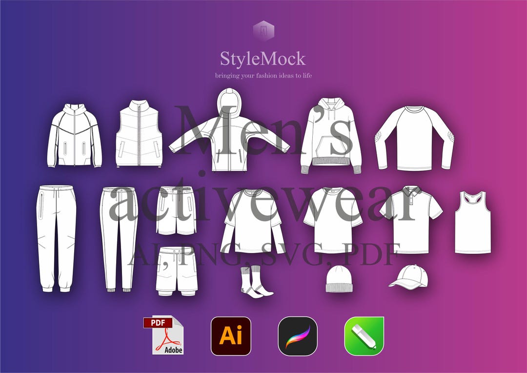 Men's Activewear Vector Mockups Pack - Illustrator Template Sportswear ...