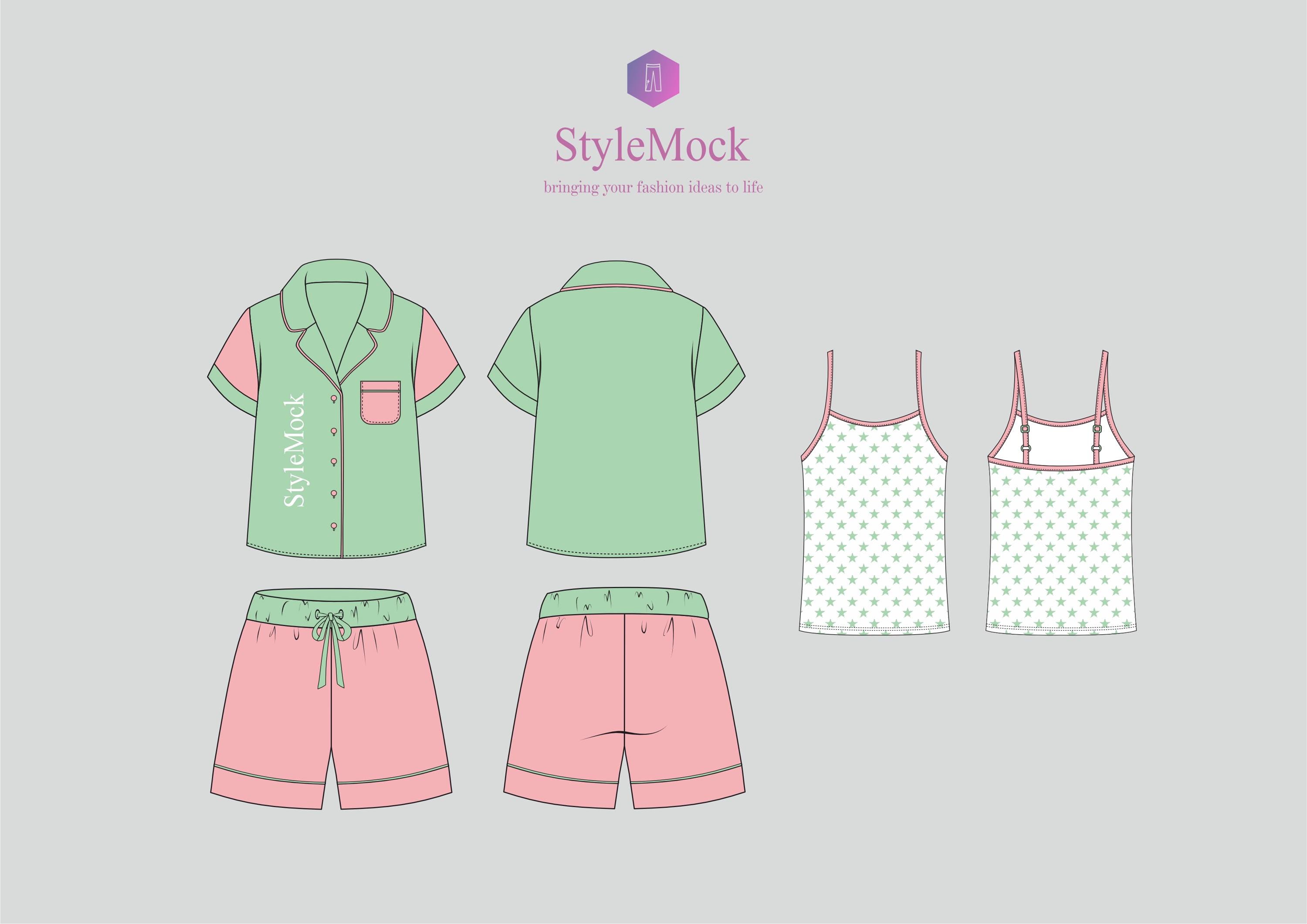 Pyjama Pack Vector Mockup - Illustrator Template Loungewear Vector ...