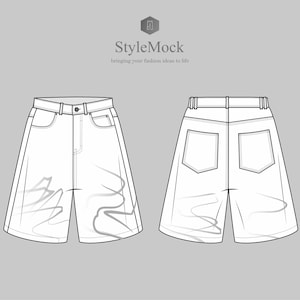 Denim Bermuda Jorts Vector Mockup – Fashion Flat Drawings (svg, Png, Ai ...