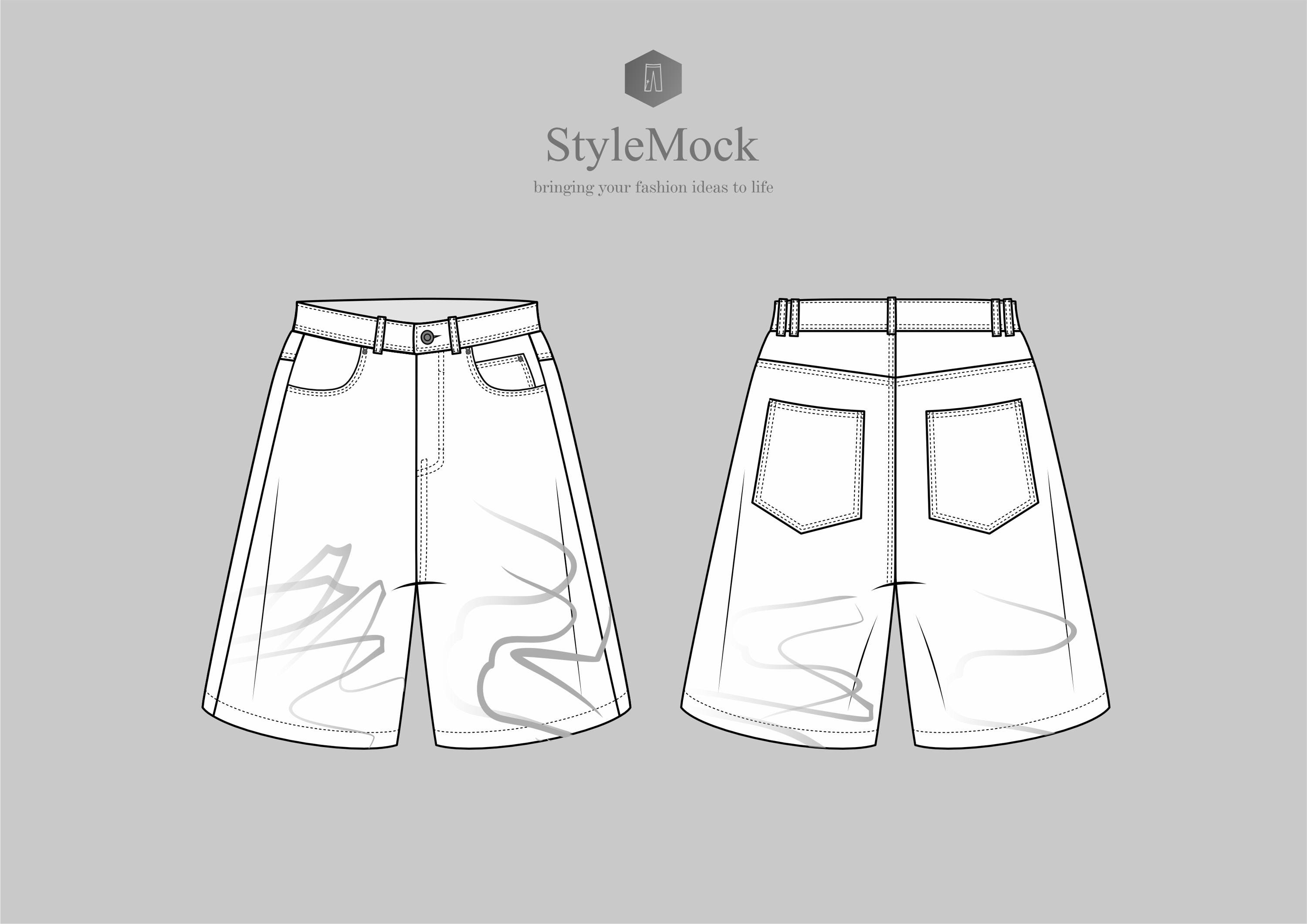 Denim Bermuda Jorts Vector Mockup – Fashion Flat Drawings (svg, Png, Ai ...