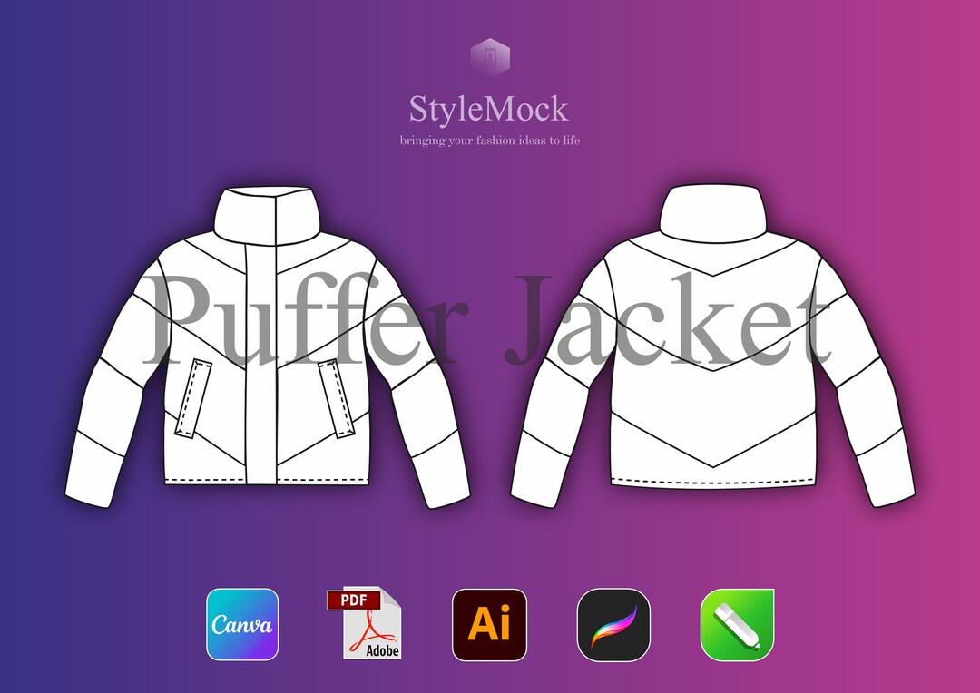 Puffer Jacket Vector Mockup Illustrator Mockup Streetwear Procreate ...