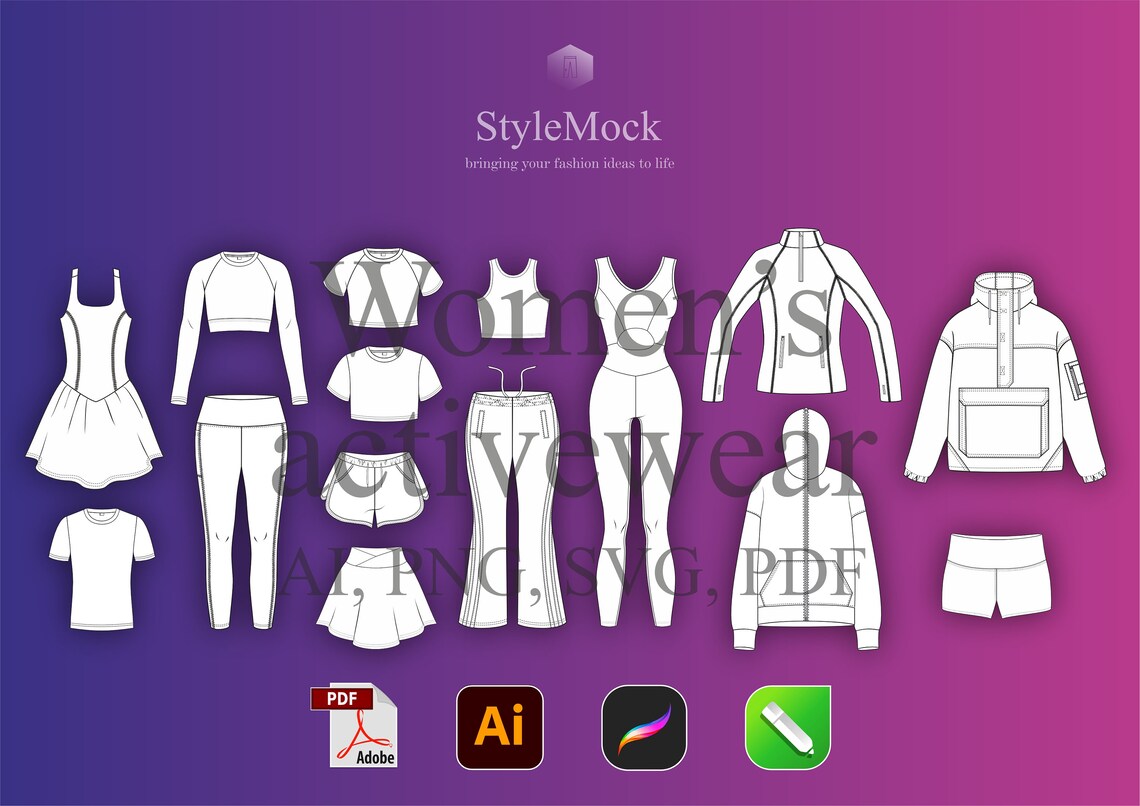 Women's Activewear Vector Mockups Pack - Illustrator Template ...