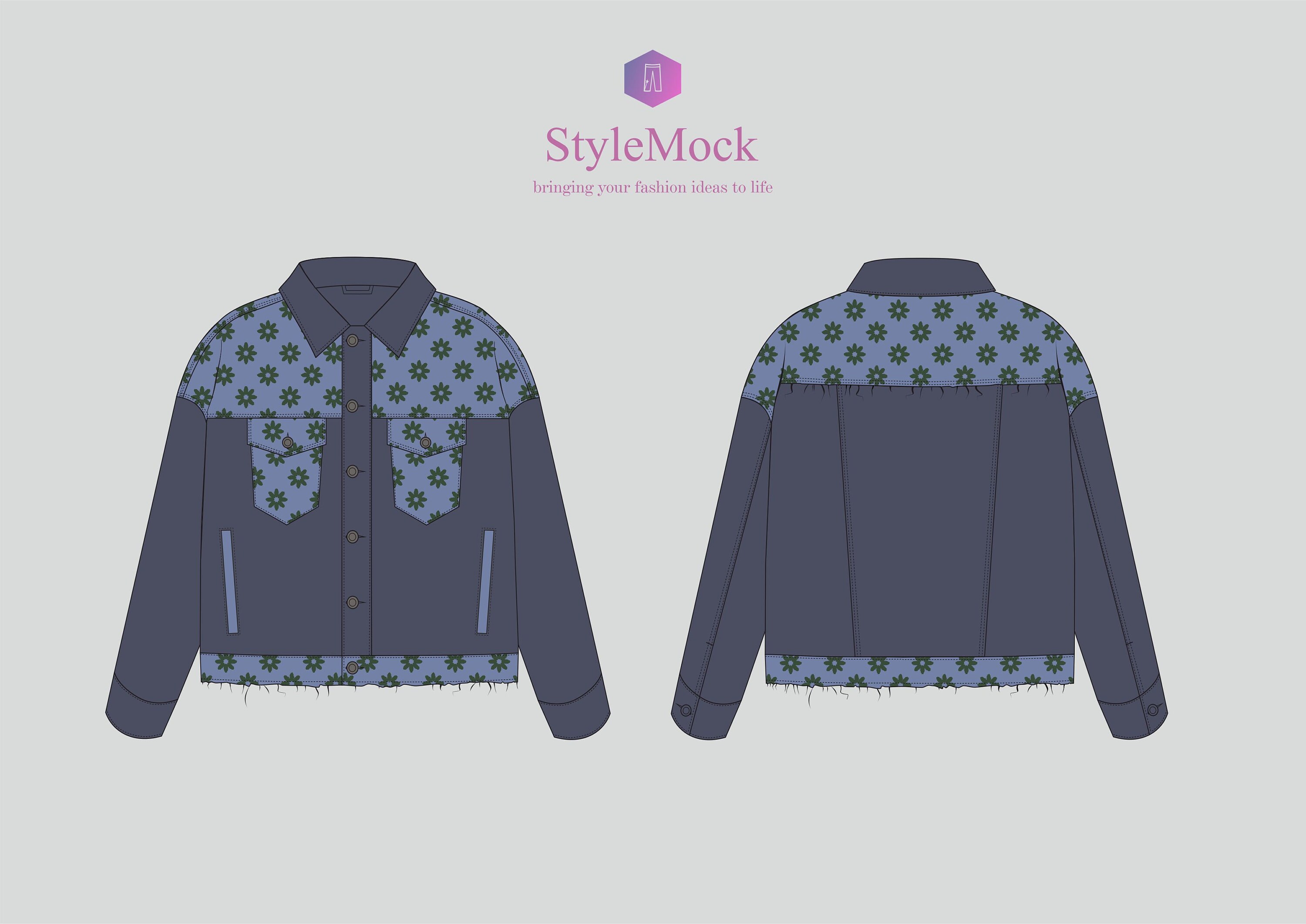 Oversize Denim Jacket Vector Mockup - Illustrator Template Denim Vector ...