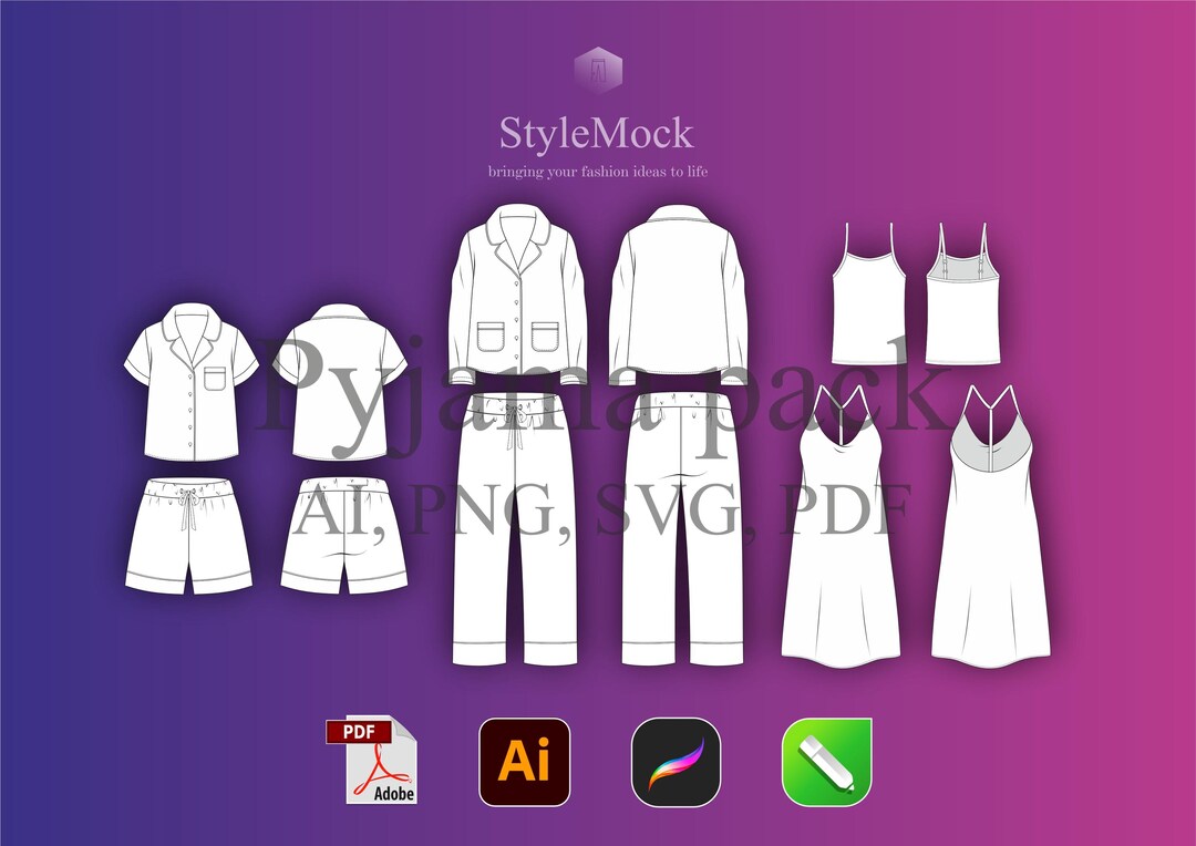 Pyjama Pack Vector Mockup - Illustrator Template Loungewear Vector ...