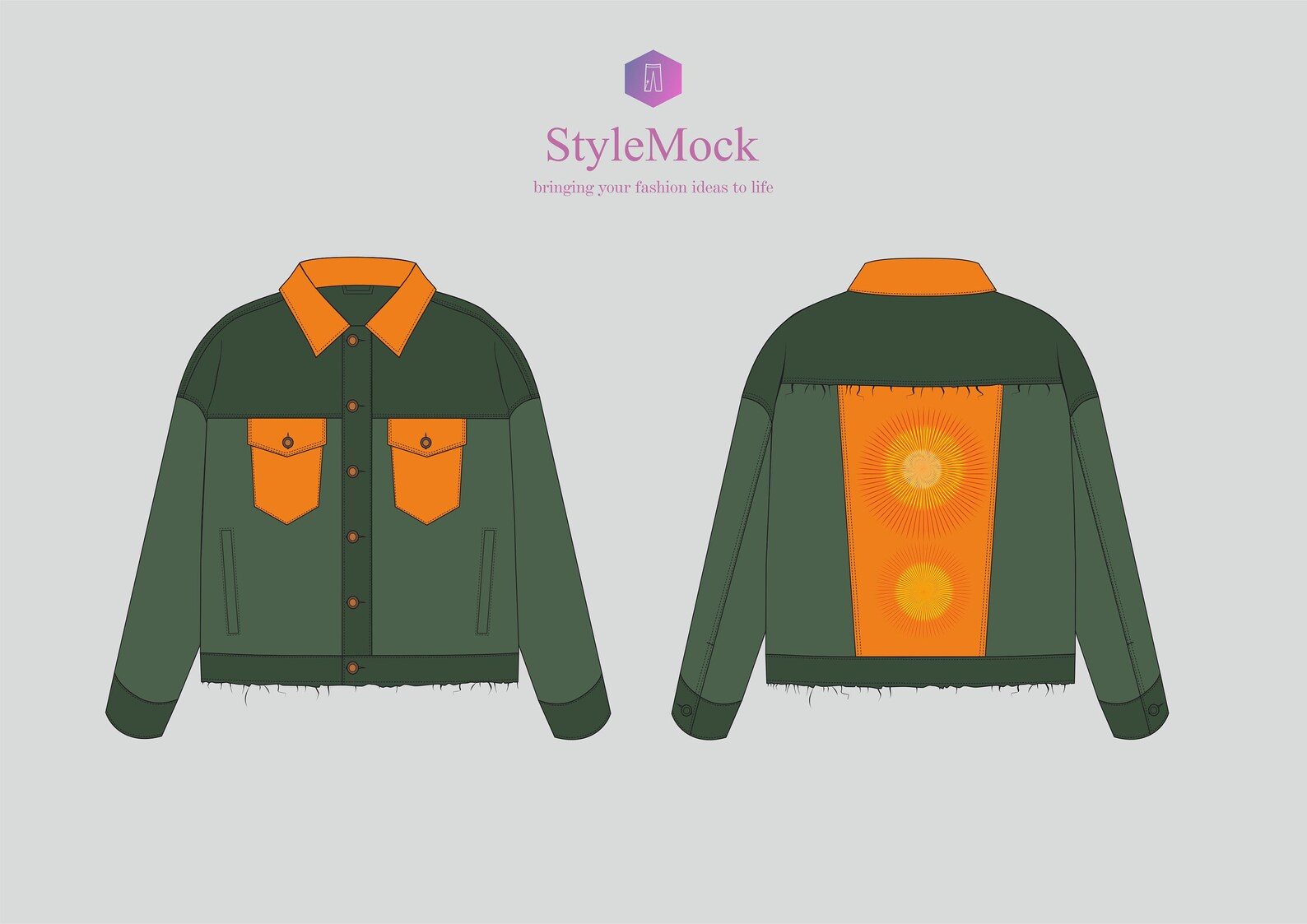 Oversize Denim Jacket Vector Mockup - Illustrator Template Denim Vector ...