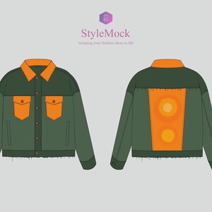 Oversize Denim Jacket Vector Mockup - Illustrator Template Denim Vector ...