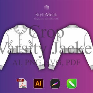 Crop Varsity Jacket Vector Mockup – Fashion Flat Drawings (ai, Svg, Png ...