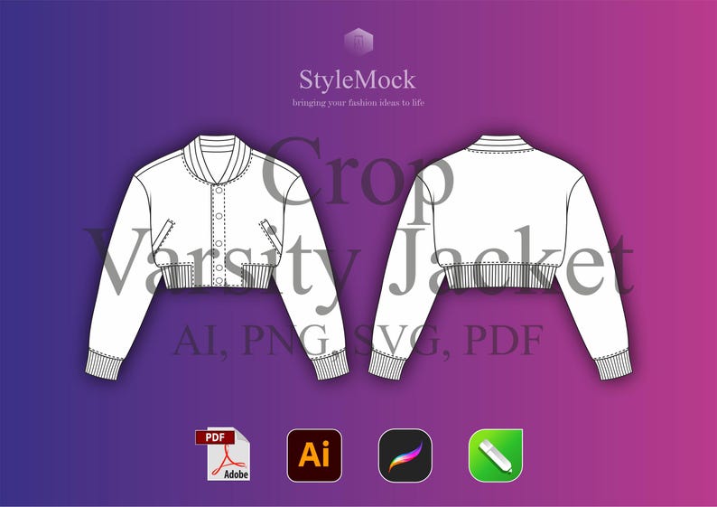 Crop Varsity Jacket Vector Mockup – Fashion Flat Drawings (ai, Svg, Png ...