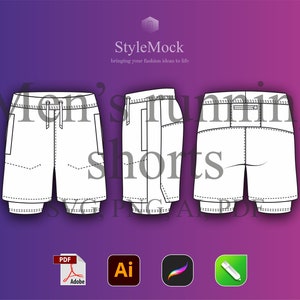 Men's Running Shorts Mockup - Flat Sketch, Vector Illustration (ai, Png ...