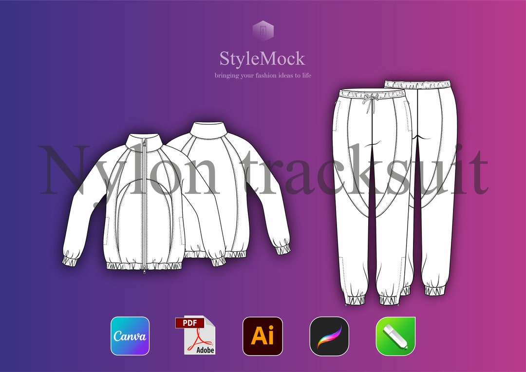 Nylon Tracksuit Vector Mockup Illustrator Template AI Procreate ...