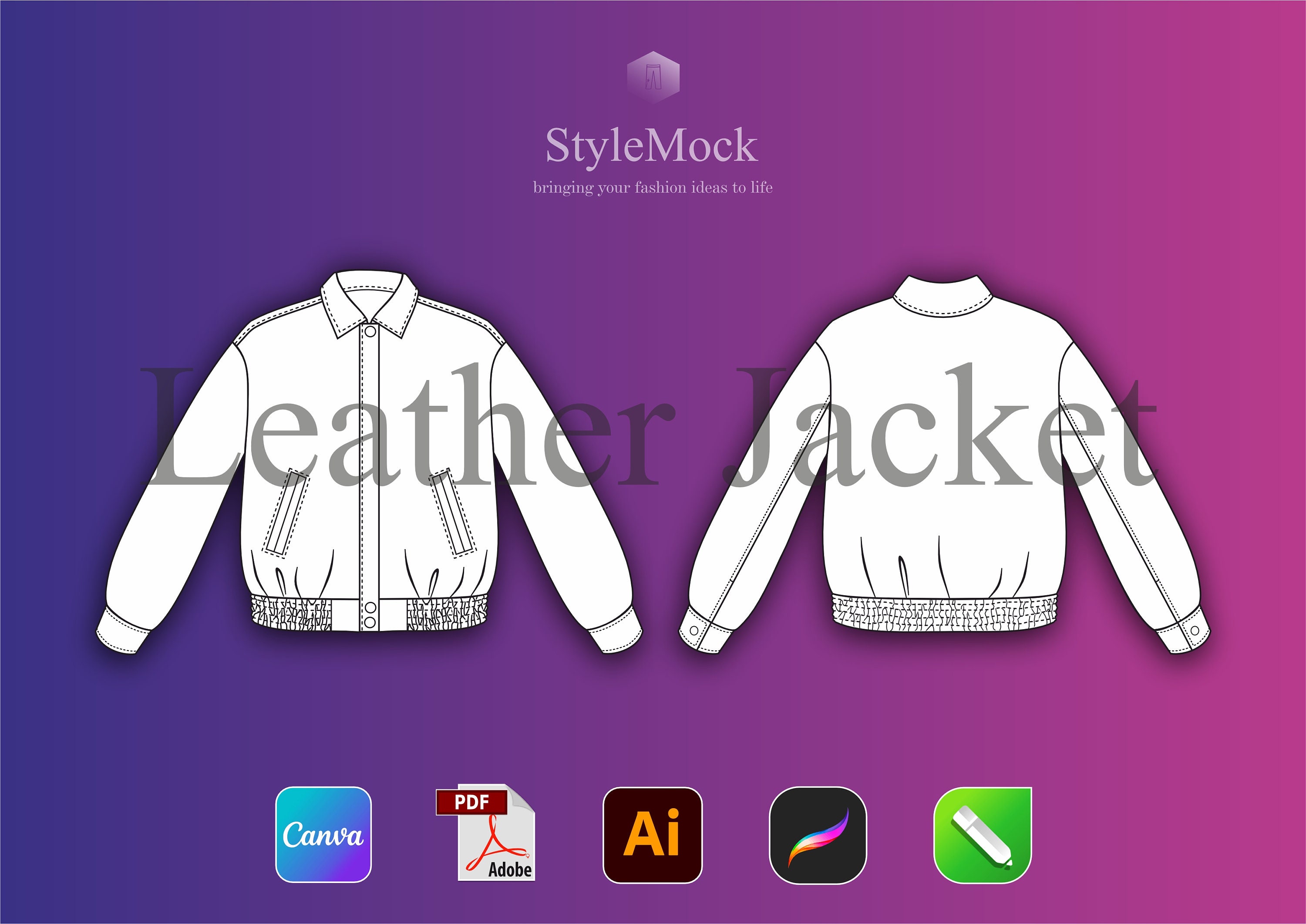 Leather Jacket Mockup Illustrator Template Vector Mockup Procreate ...