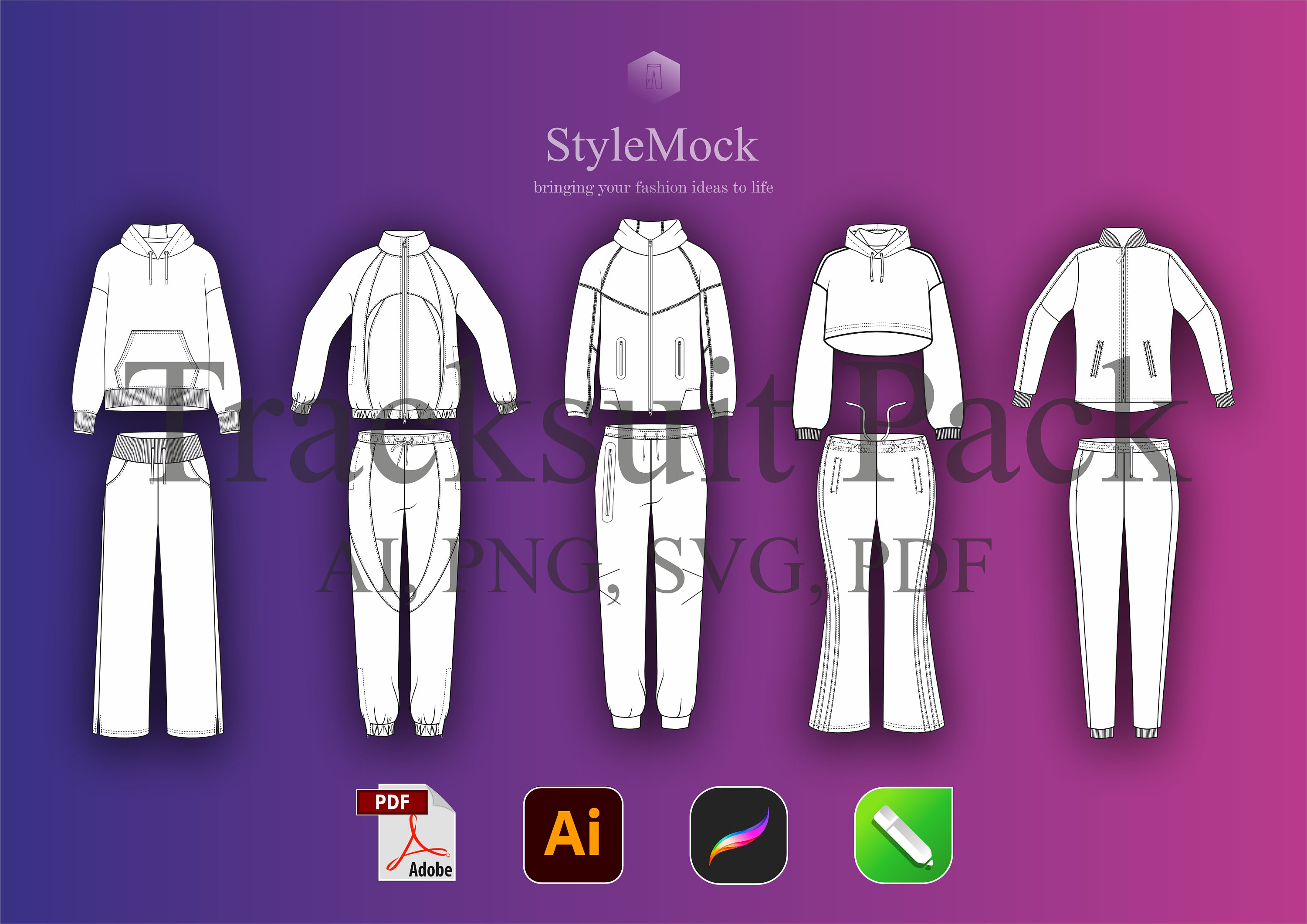 Tracksuit Vector Mockup Pack - Illustrator Template AI Procreate ...