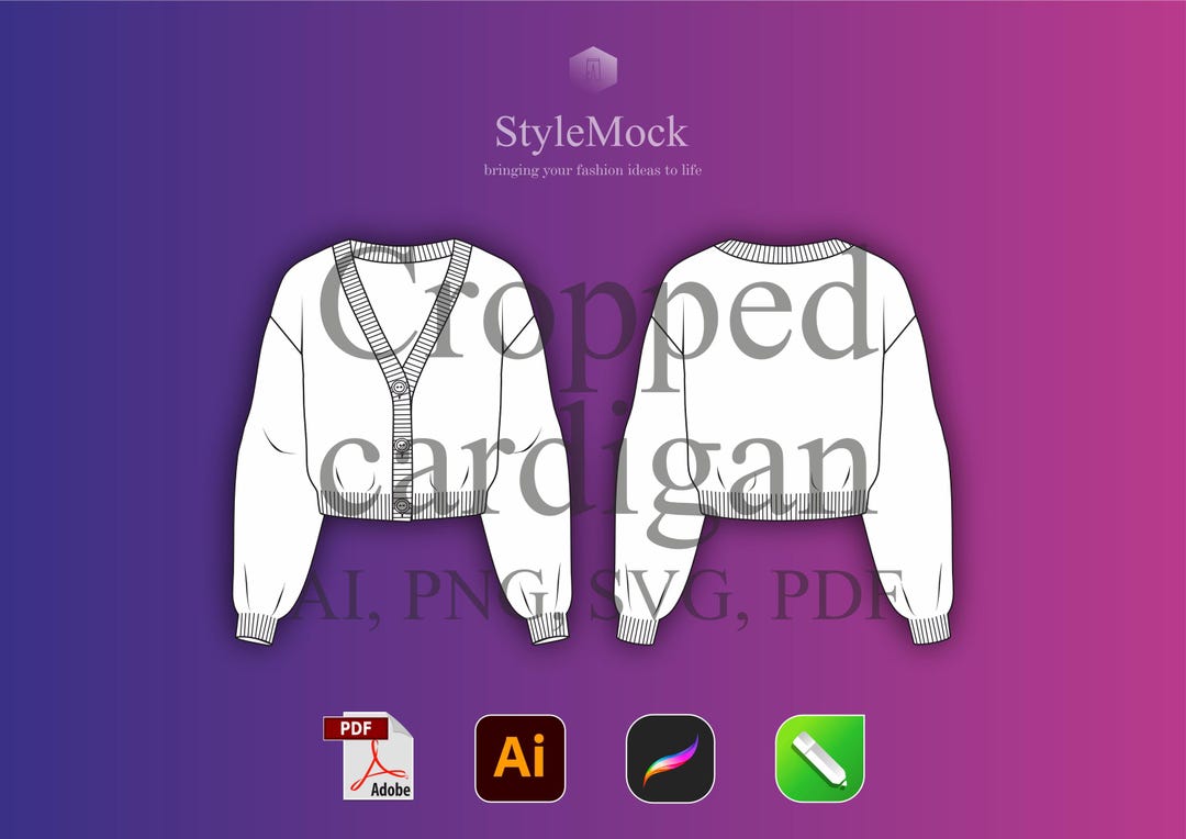 Crop Cardigan Vector Mockup - Illustrator Template Streetwear Vector ...