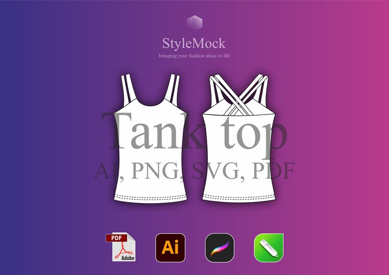 Tank Top Vector Mockup - Illustrator Template Streetwear Procreate ...