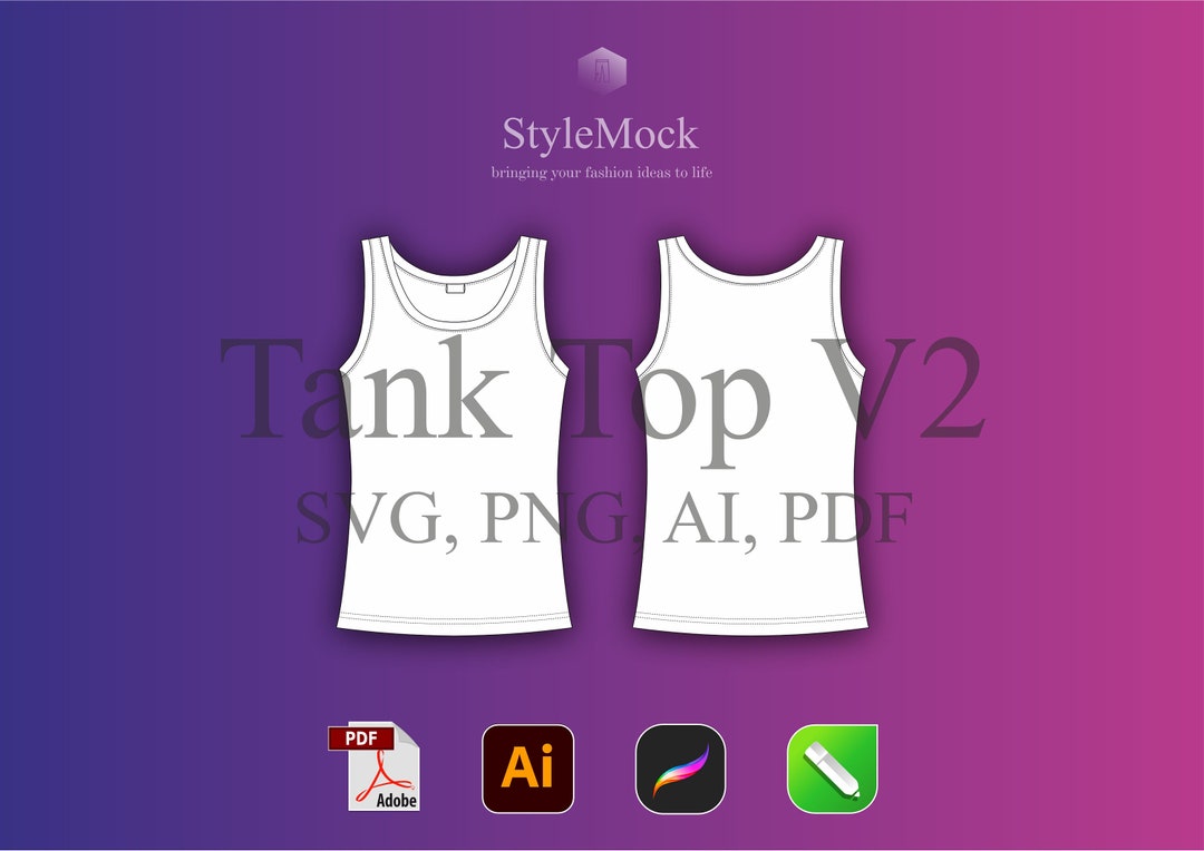 Tank Top Vector Mockup - Illustrator Template Tank Top Streetwear ...