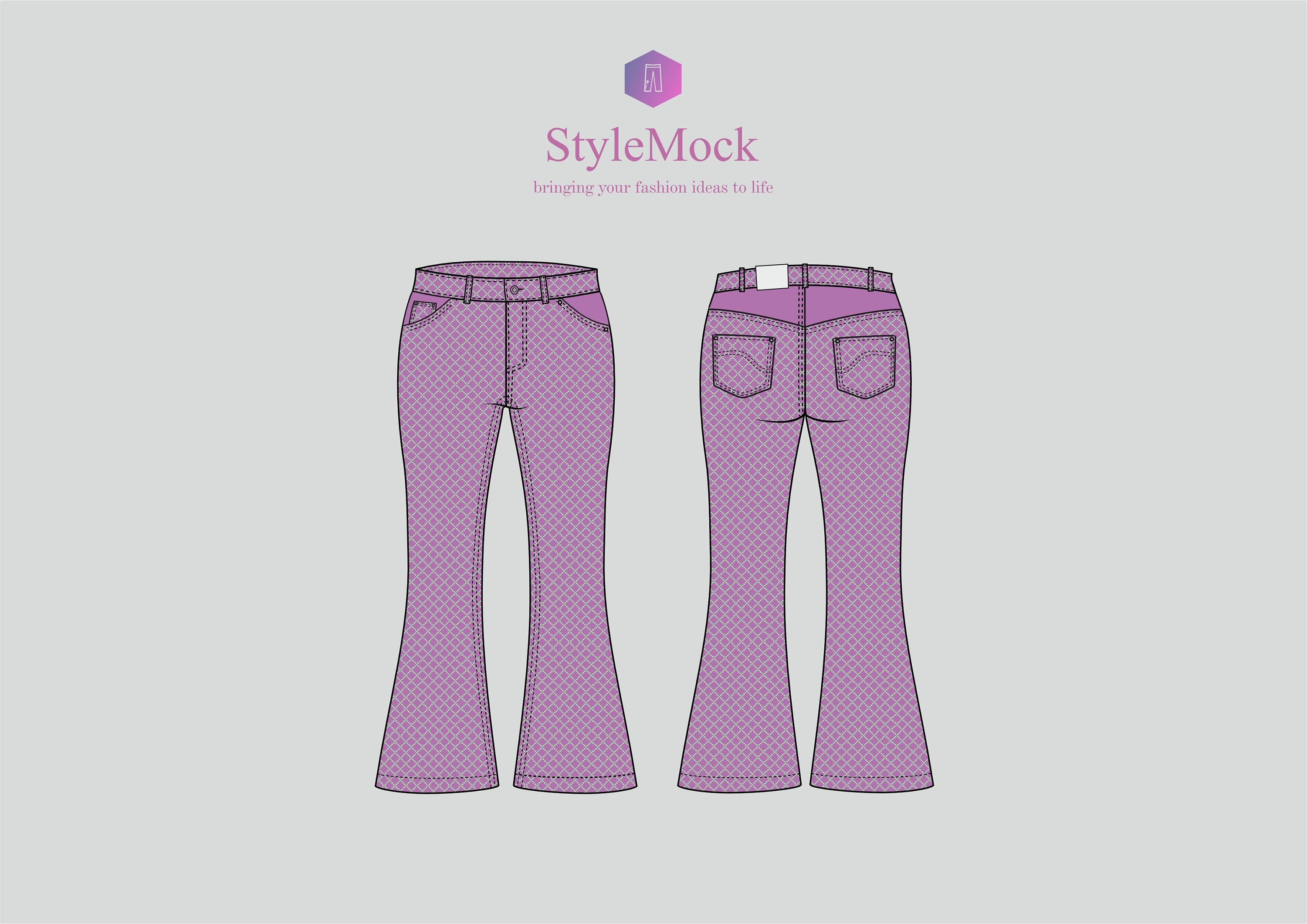 Flared Jeans Vector Mockup Illustrator Template Denim Vector Procreate ...