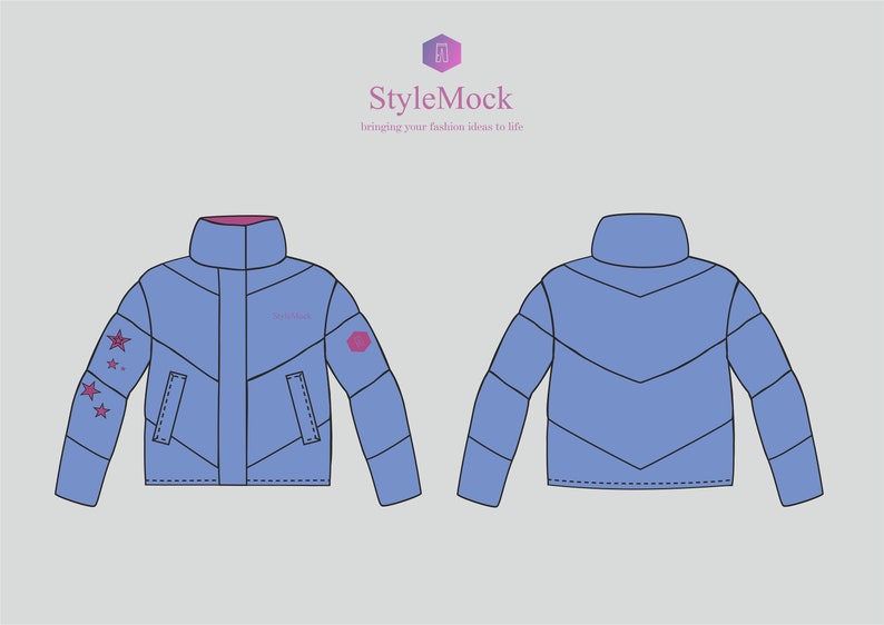 Puffer Jacket Vector Mockup - Illustrator Template Streetwear Vector ...