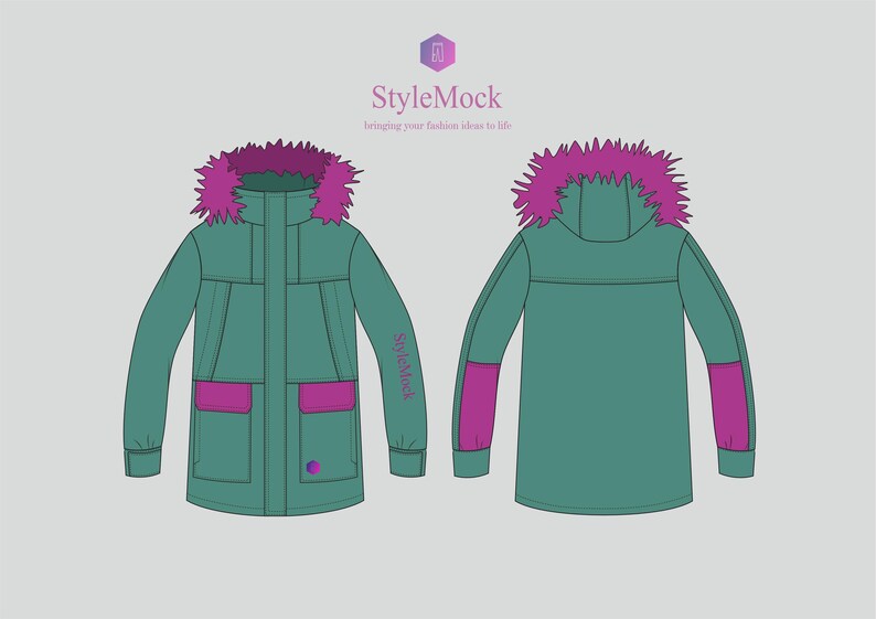 Parka Jacket Vector Mockup - Illustrator Template Streetwear Vector ...