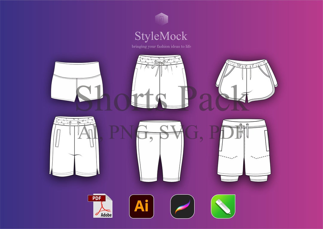 Shorts Vector Mockup Pack - Illustrator Template Streetwear Vector ...
