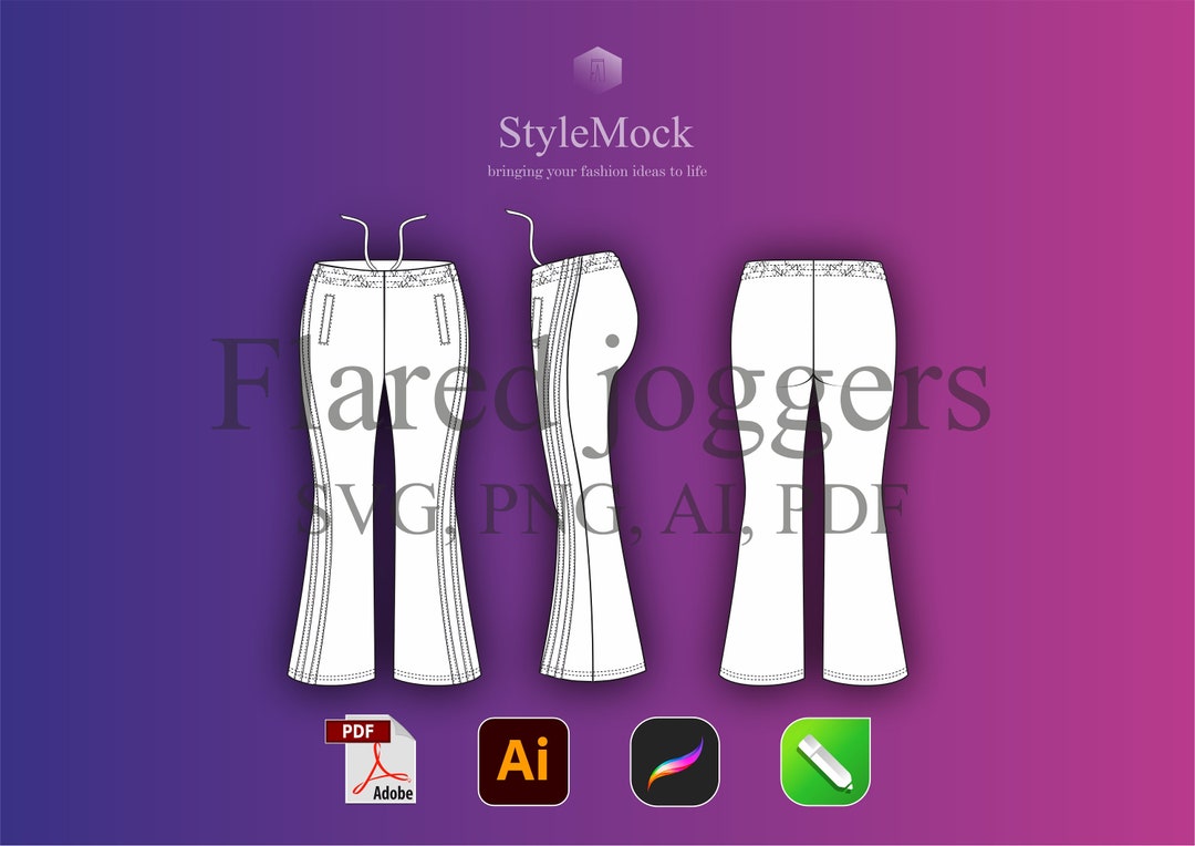 Flared Sweatpants Mockup - Vector Illustrator Template Mockup ...
