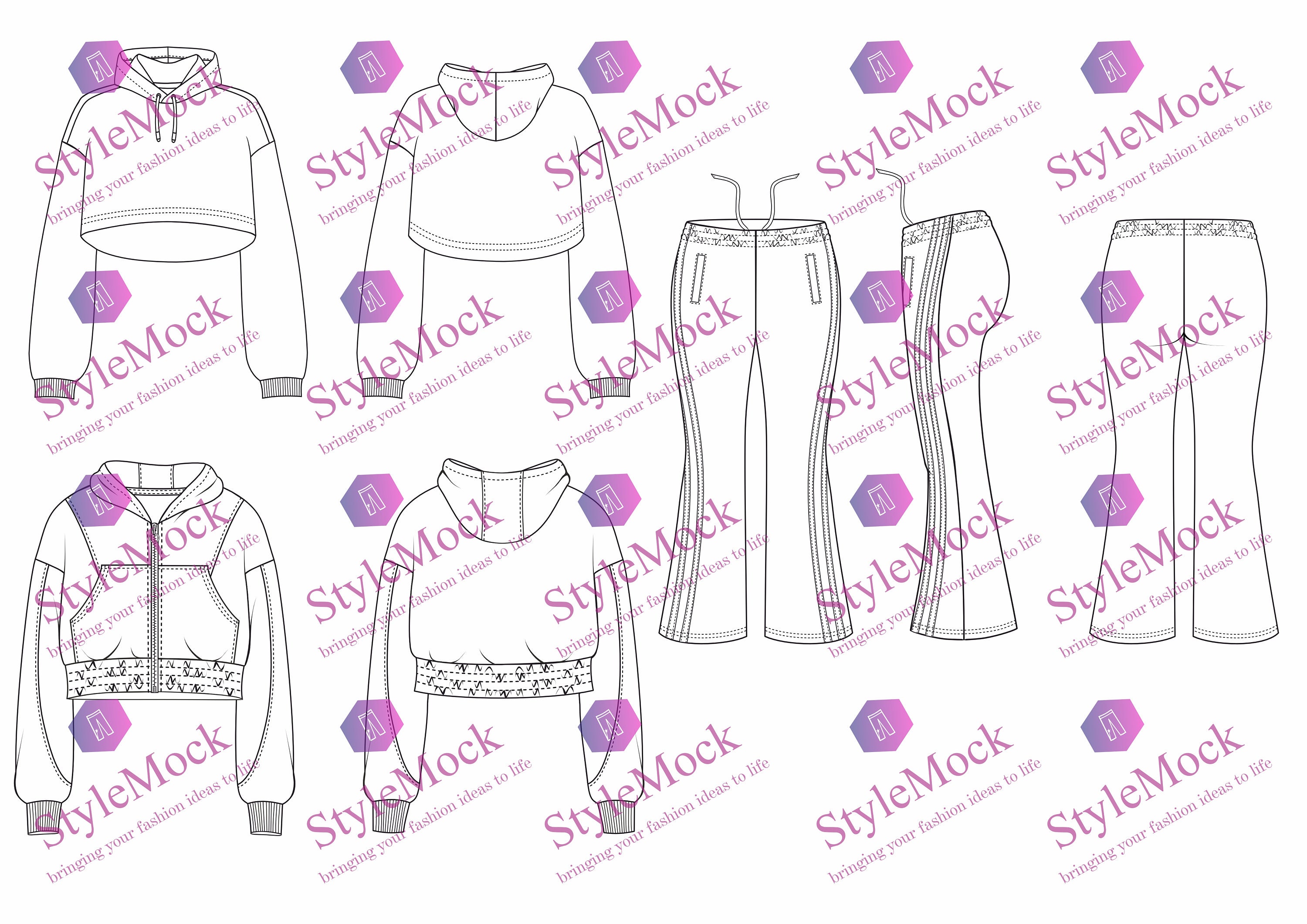 Flared Tracksuit Vector Mockup - Illustrator Template Procreate ...