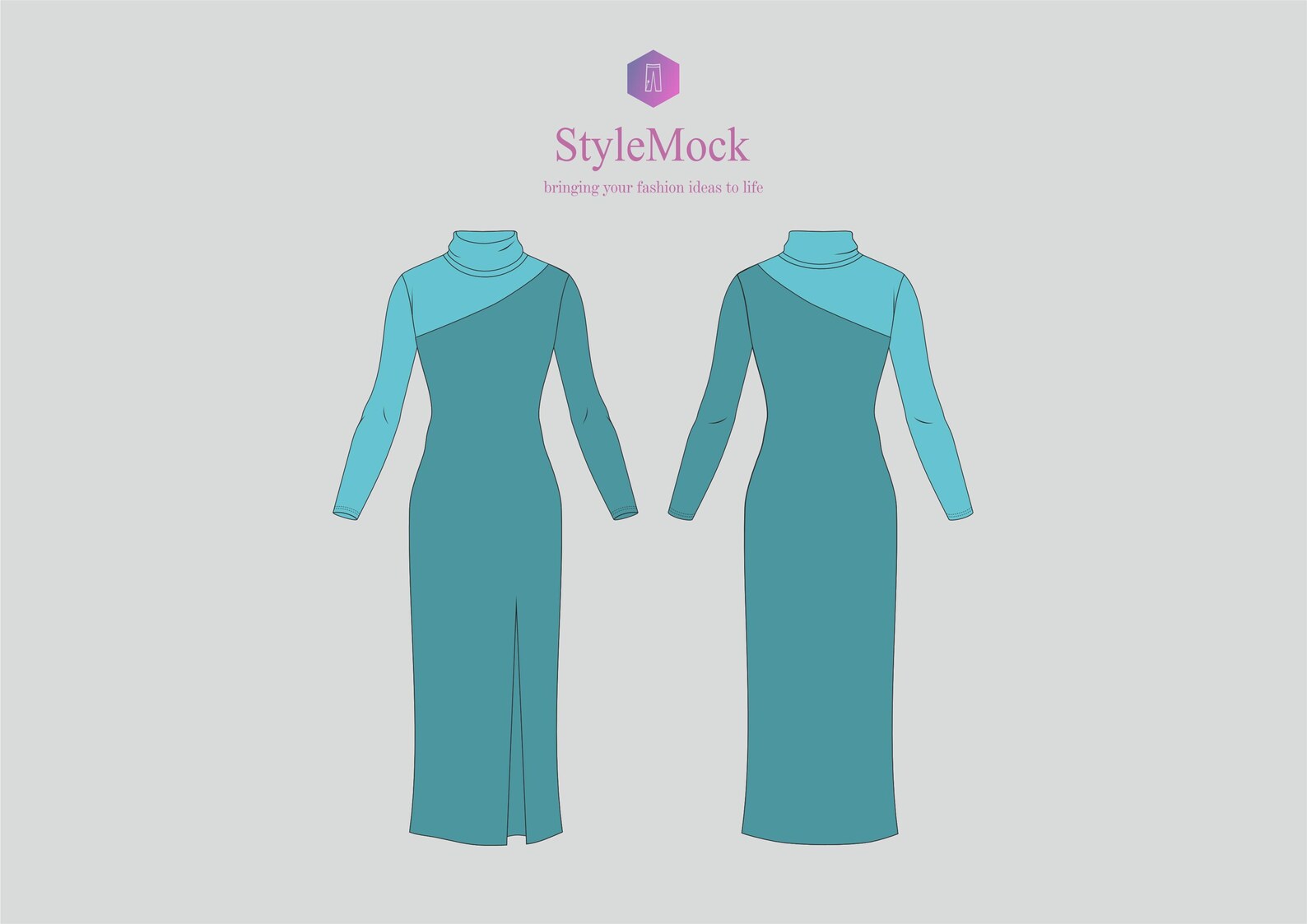 Bodycon Long Dress Vector Mockup - Illustrator Template Streetwear ...