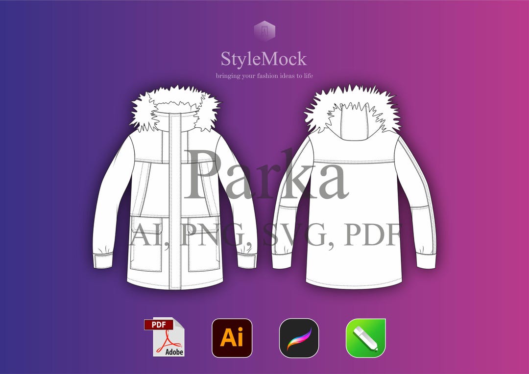 Parka Jacket Vector Mockup - Illustrator Template Streetwear Vector ...
