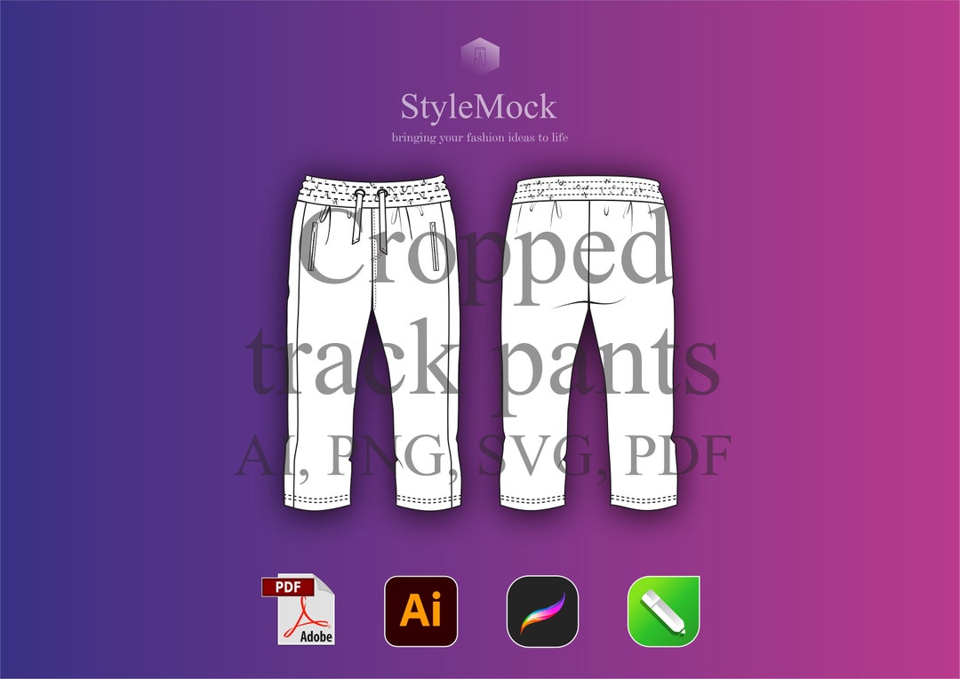 Cropped Track Pants Vector Template - Athletic Wear Mockup, Flat ...