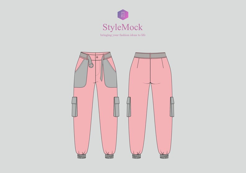 High-rise Cargo Pants Mockup - Vector Template (ai, Svg, Png, Pdf) - Etsy