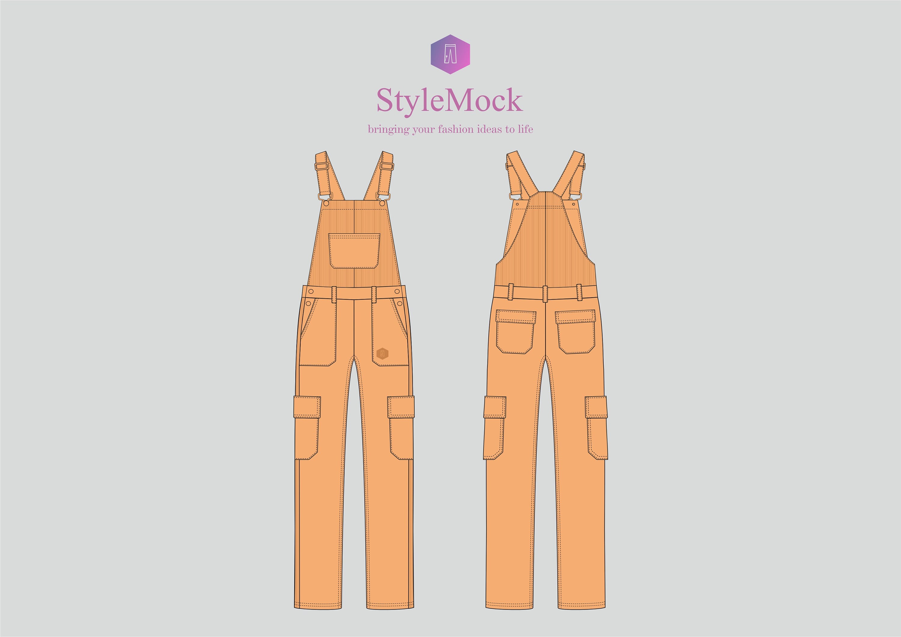 Cargo Overalls Vector Mockup - Illustrator Template Workwear Vector Procreate Template ...