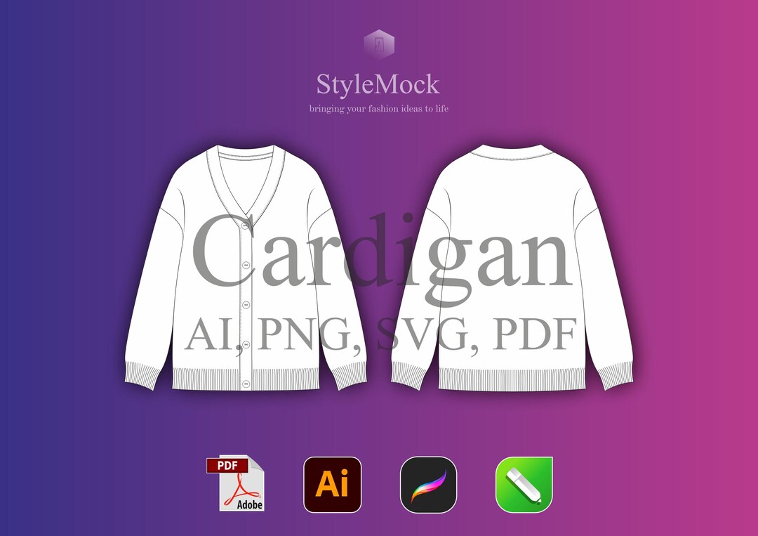 Cardigan Vector Mockup - Illustrator Template Streetwear Vector Tech ...