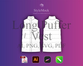 Puffer Vest Vector Mockup Illustrator Template Sportswear Sketch SVG ...