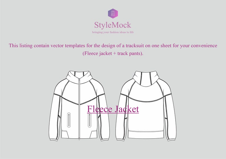 Fleece Tracksuit Vector Mockup - Illustrator Template Sportswear Vector ...