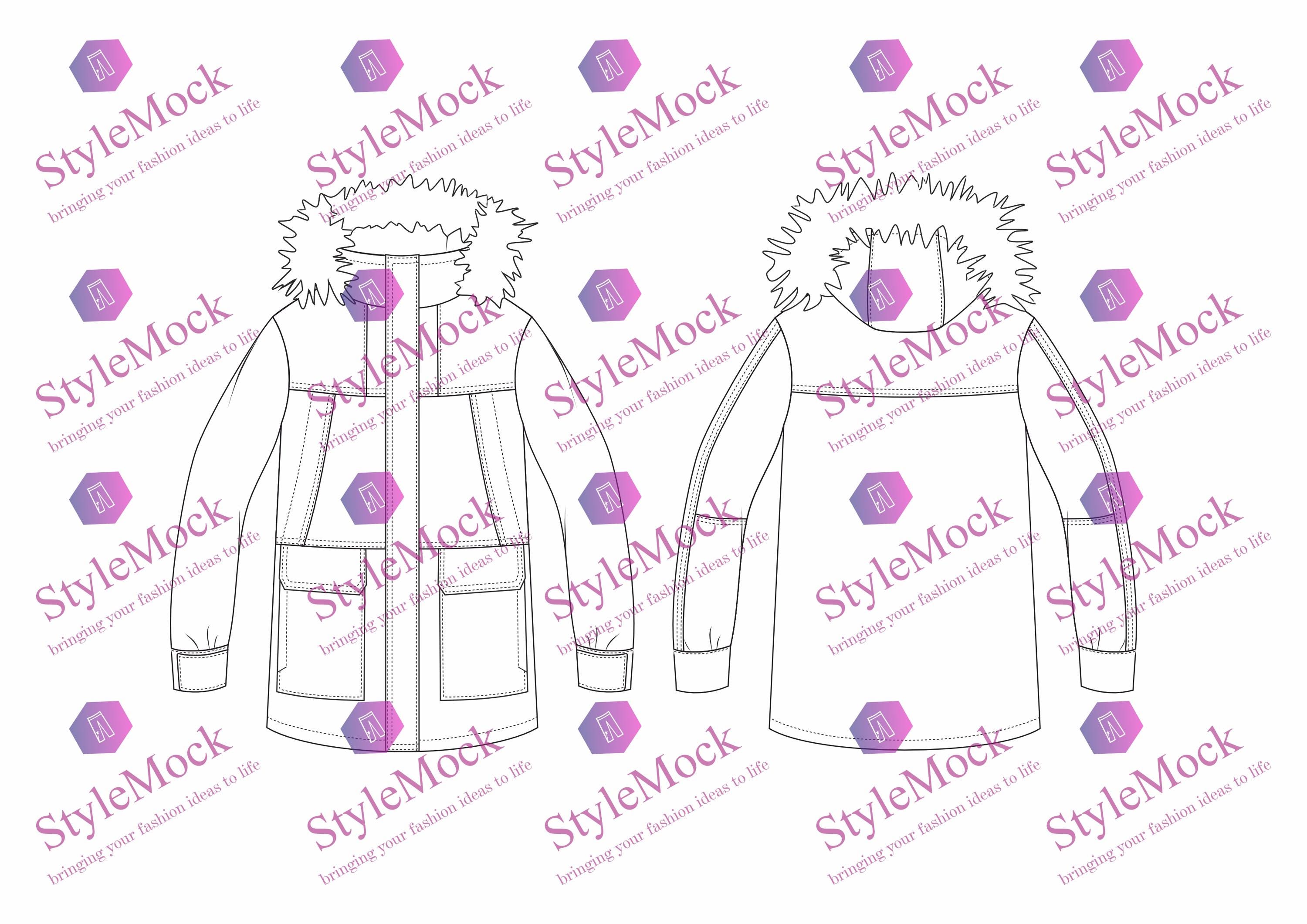 Parka Jacket Vector Mockup Illustrator Template Streetwear Vector ...