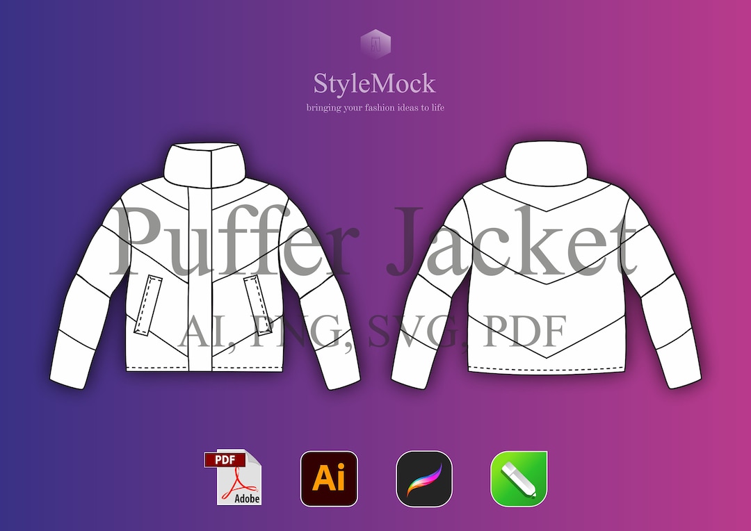 Puffer Jacket Vector Mockup - Illustrator Template Streetwear Vector ...