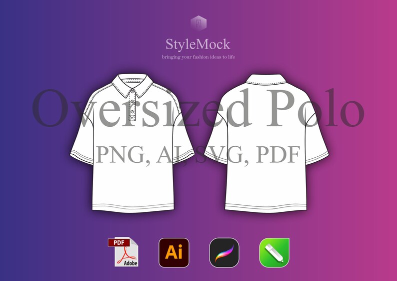 Oversized Polo Shirt Vector Mockup - Illustrator Template Polo ...