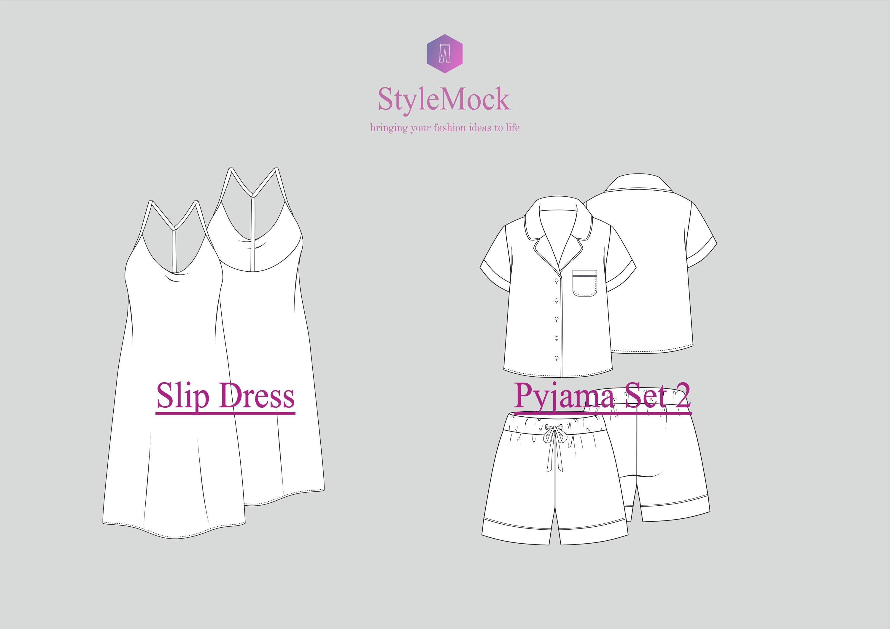 Pyjama Pack Vector Mockup - Illustrator Template Loungewear Vector ...