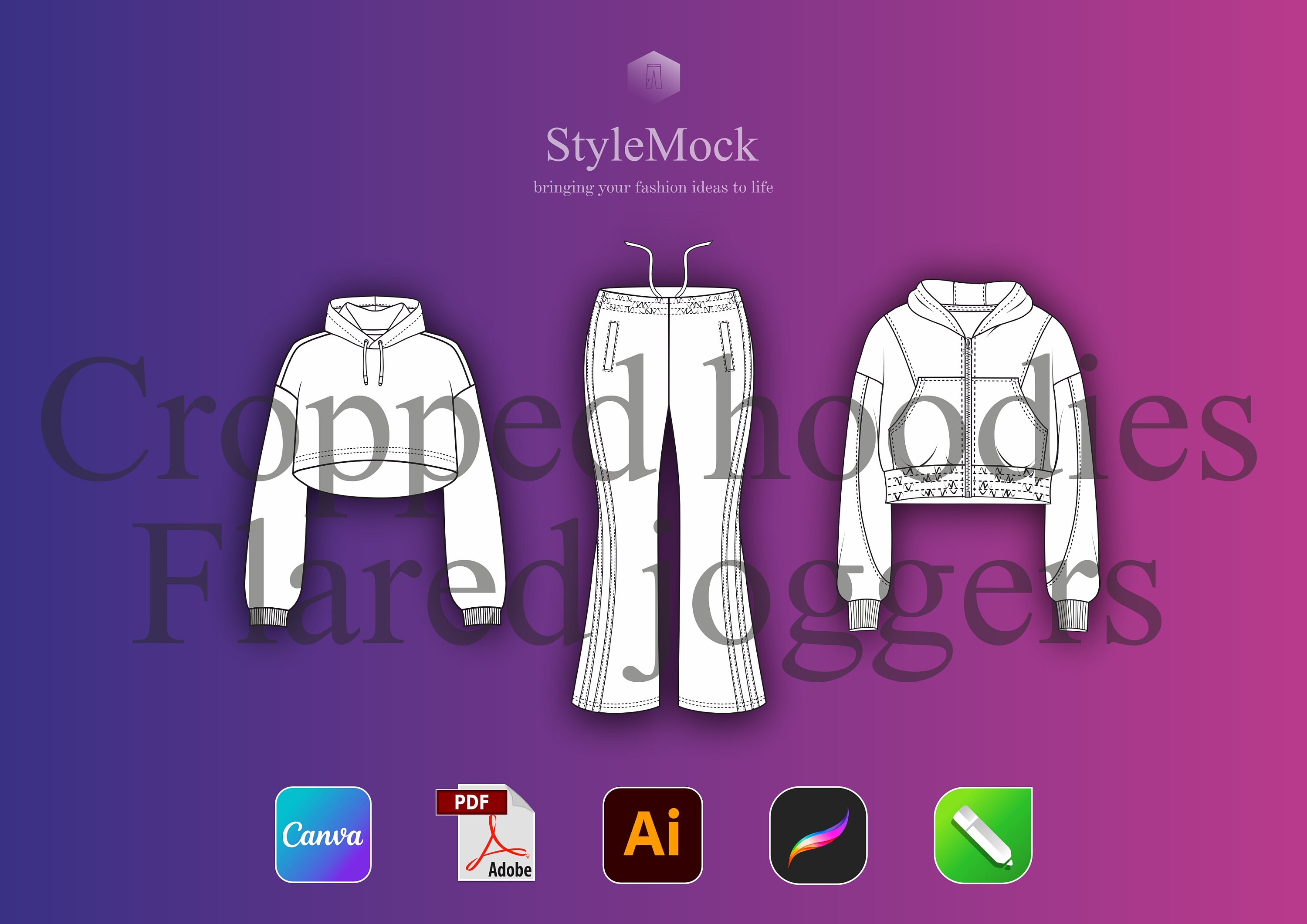 Flared Tracksuit Vector Mockup Illustrator Template Procreate Template ...