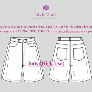 Denim Bermuda Jorts Vector Mockup - Baggy Shorts Procreate Streetwear ...