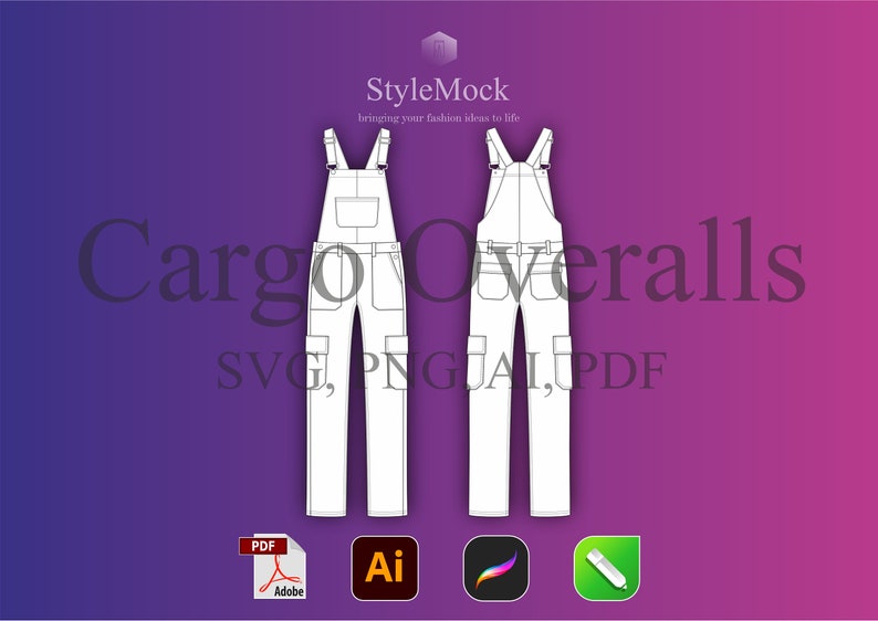 Cargo Overalls Vector Mockup - Illustrator Template Workwear Vector ...
