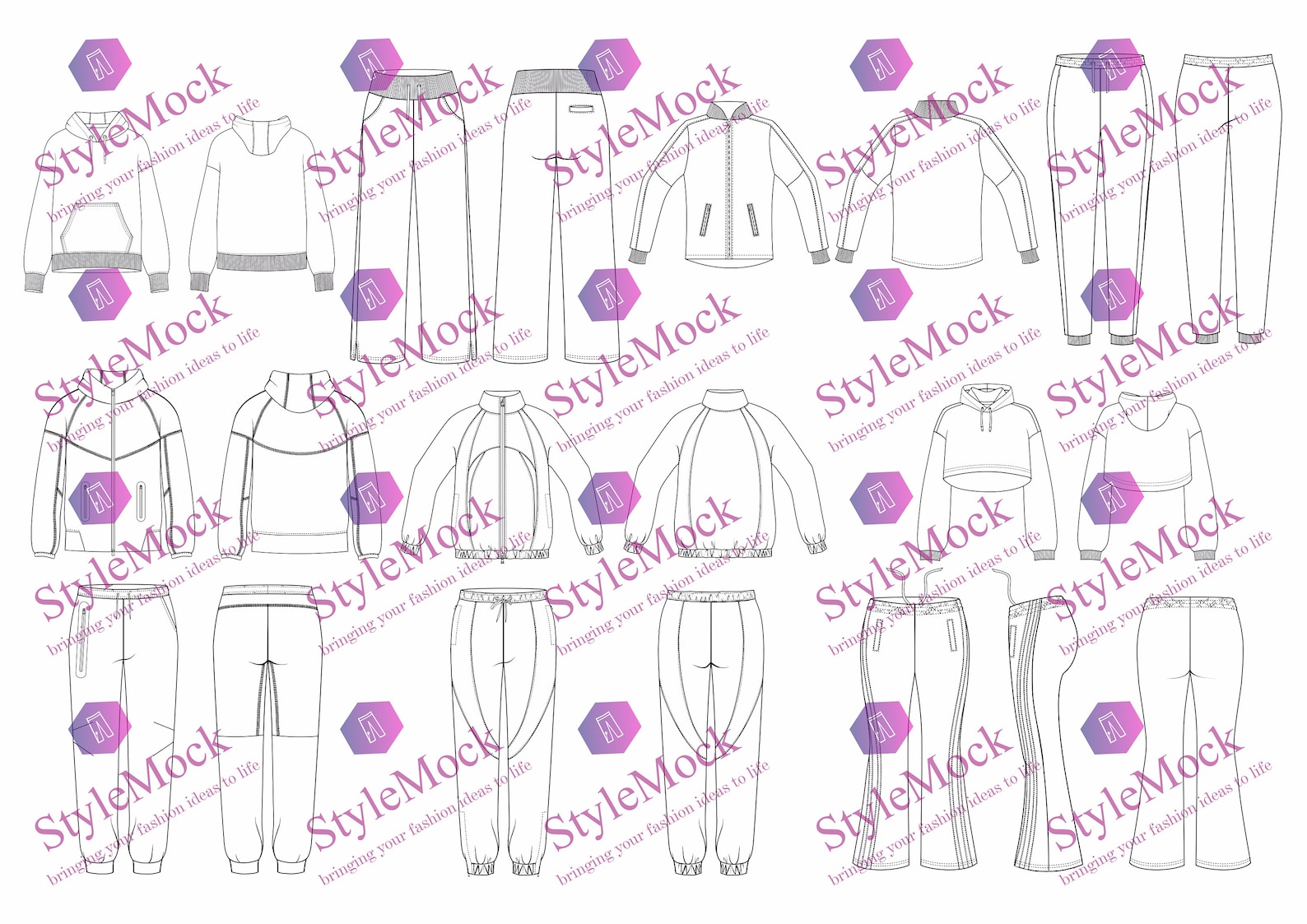 Tracksuit Flat Mockups Pack – Sportswear Fashion Vector Bundle Pack for ...