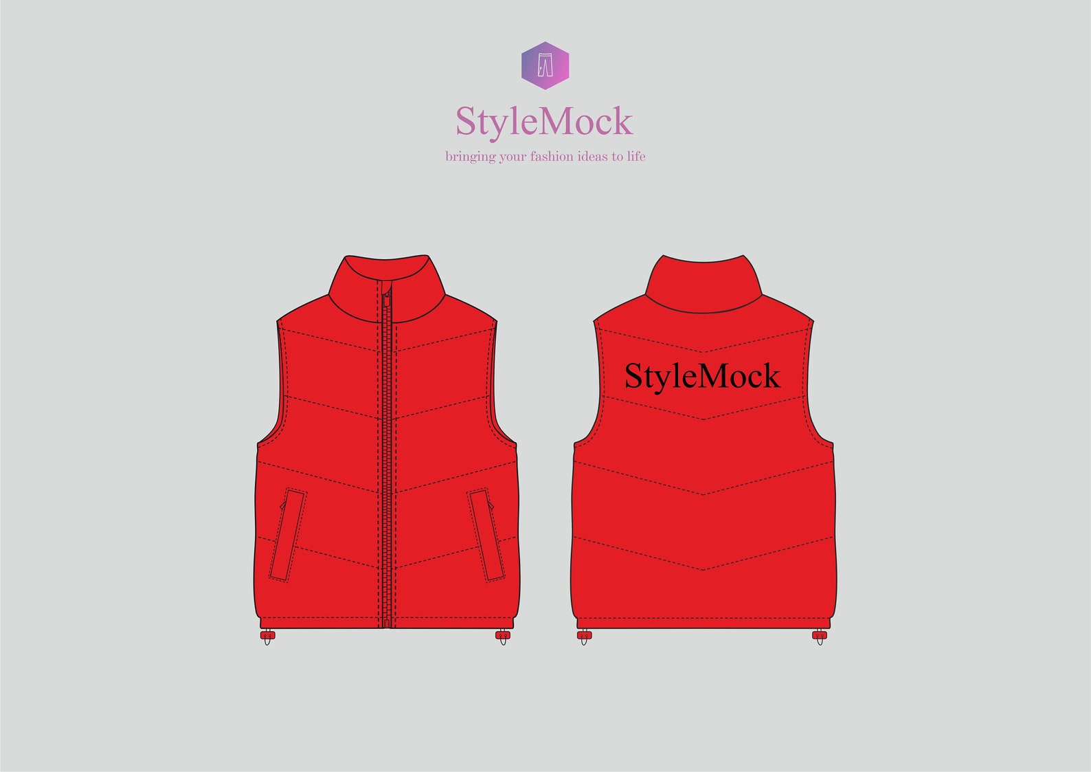Puffer Vest Vector Mockup - Illustrator Template Sportswear Sketch SVG ...