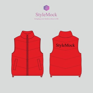 Puffer Vest Vector Mockup - Illustrator Template Sportswear Sketch SVG ...
