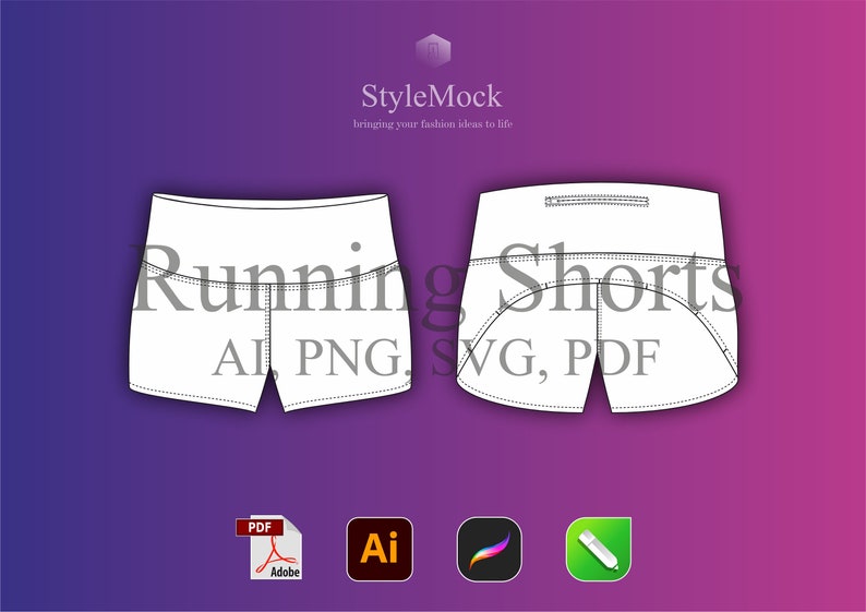 Running Shorts Vector Mockup – Sportswear Fashion Flat Drawings (ai ...